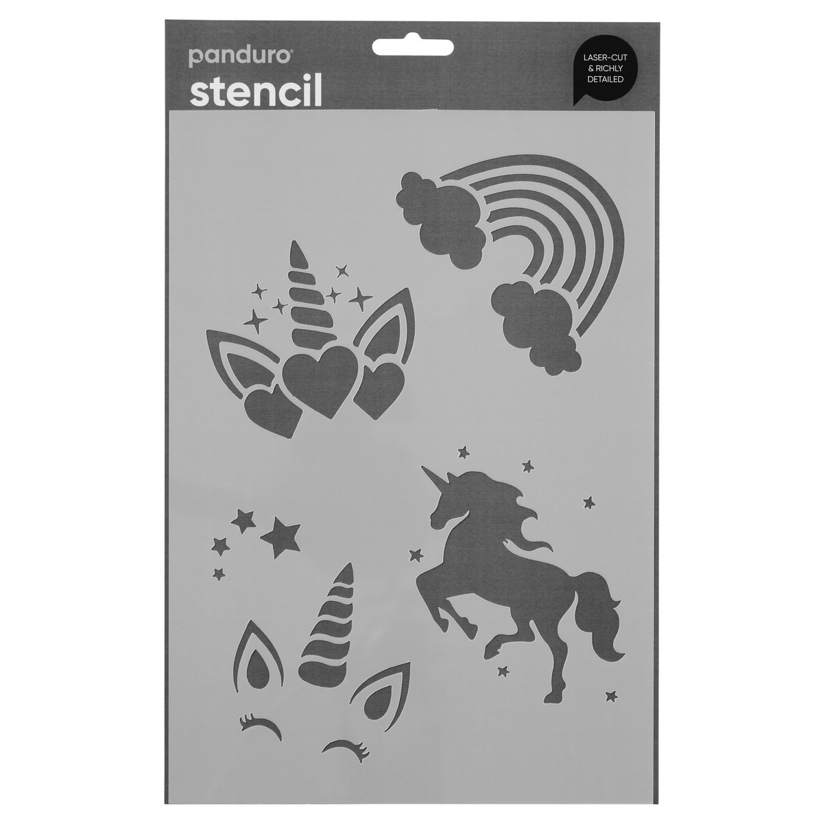 Schablon A4 Unicorn, stencil med enhörningar, regnbåge m.m | Panduro