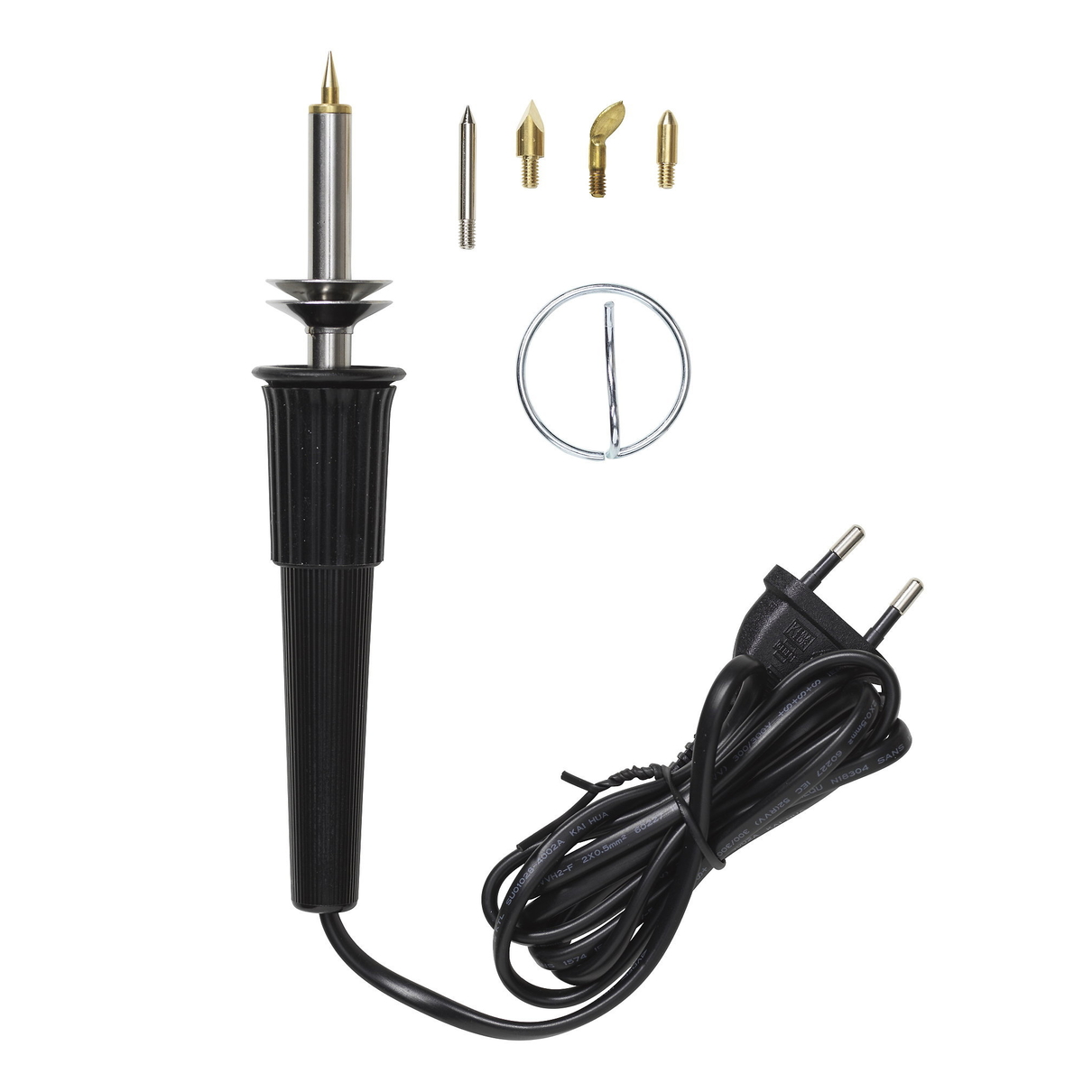 Svipenn til tre, lær og kork. Metallstativ og 4 svispisser + 1 ...