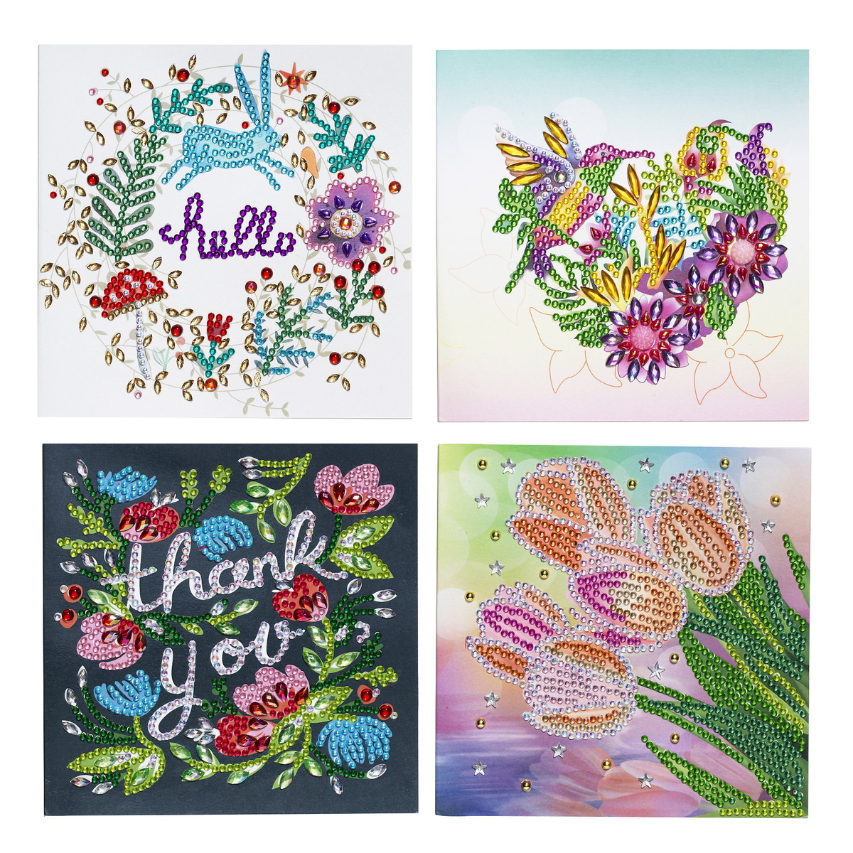Diamond Painting – 4 st. 15×15 cm stora kort med blommor och budskap ...