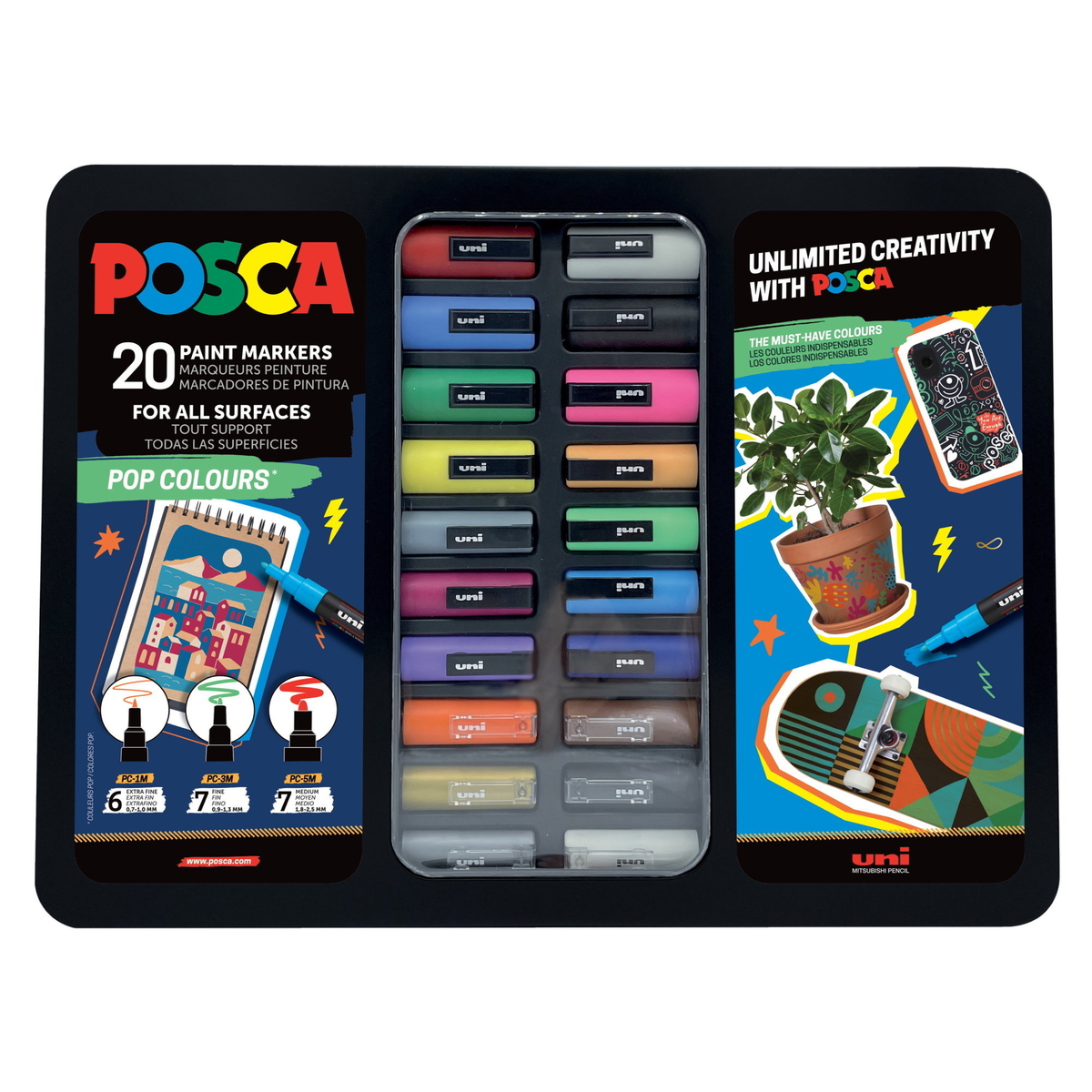 Posca Pop Colours Tin – 20 härliga Posca-pennor i en metallbox | Panduro