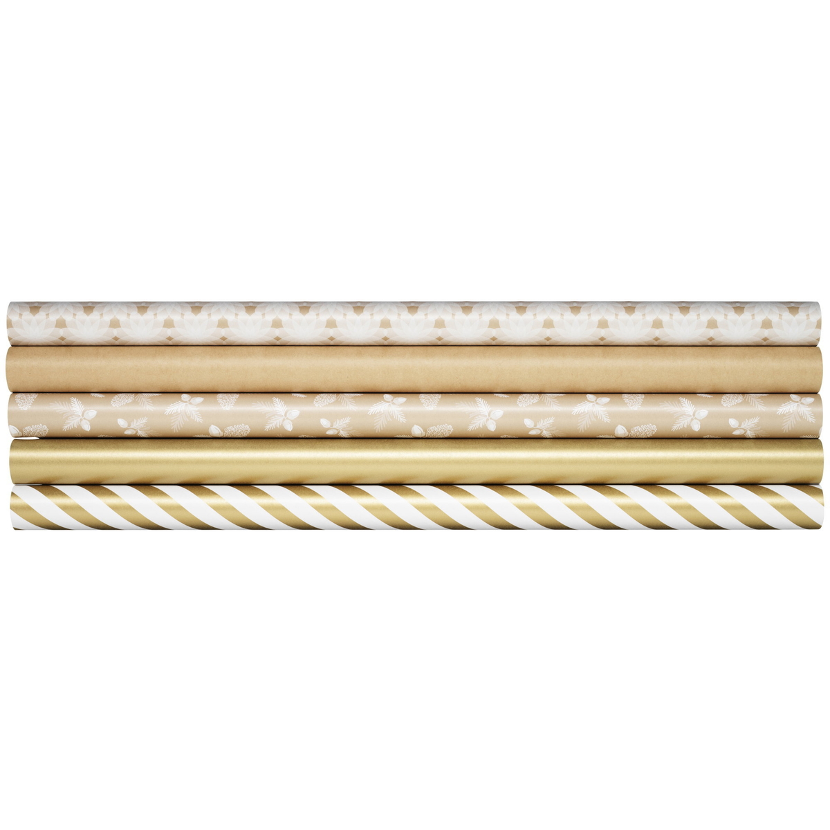Julpapper 5-pack – 200×57 cm, inslagningspapper med grönt och guldigt ...