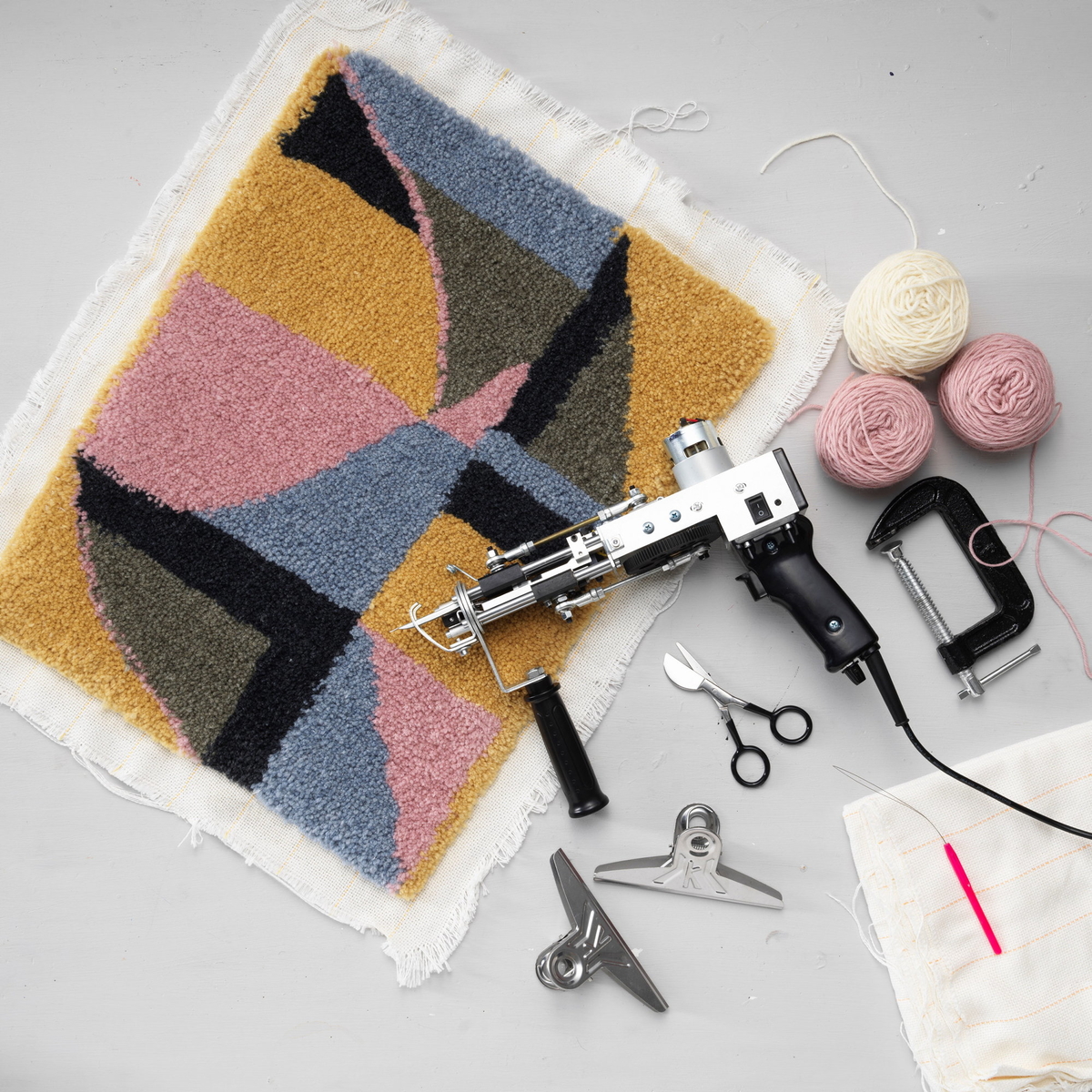 Tufting Gun startsett, tufteverktøy / tuftepistol, treramme, stoff og ...