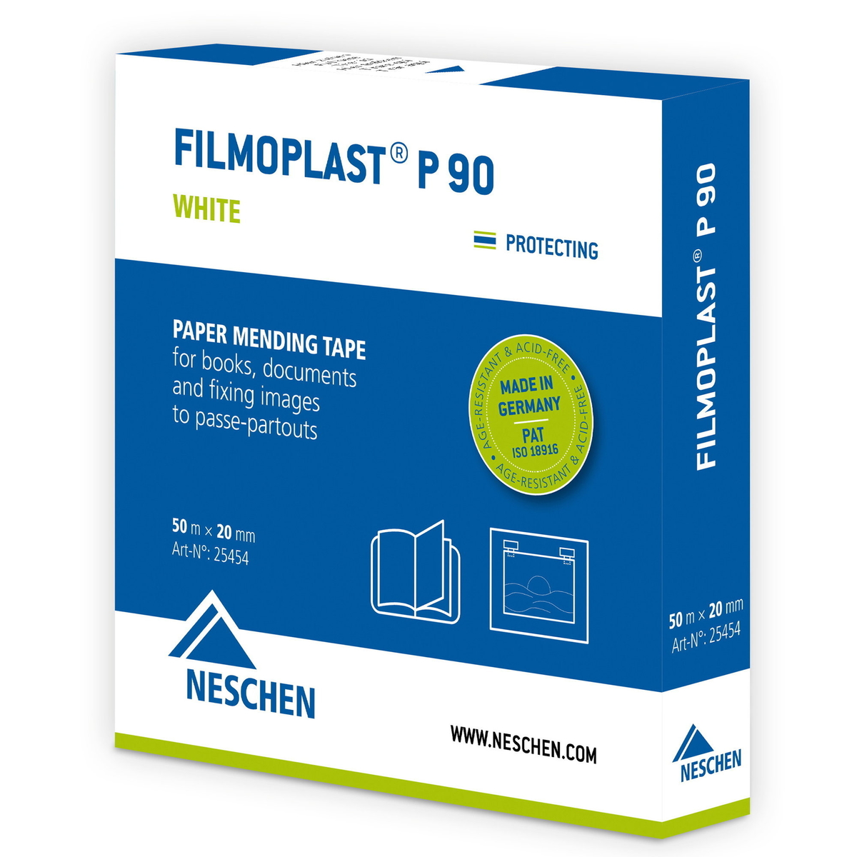 Filmoplast P90 syrefri hvit papirtape X-sterk, 50 m, 20 mm bred | Panduro