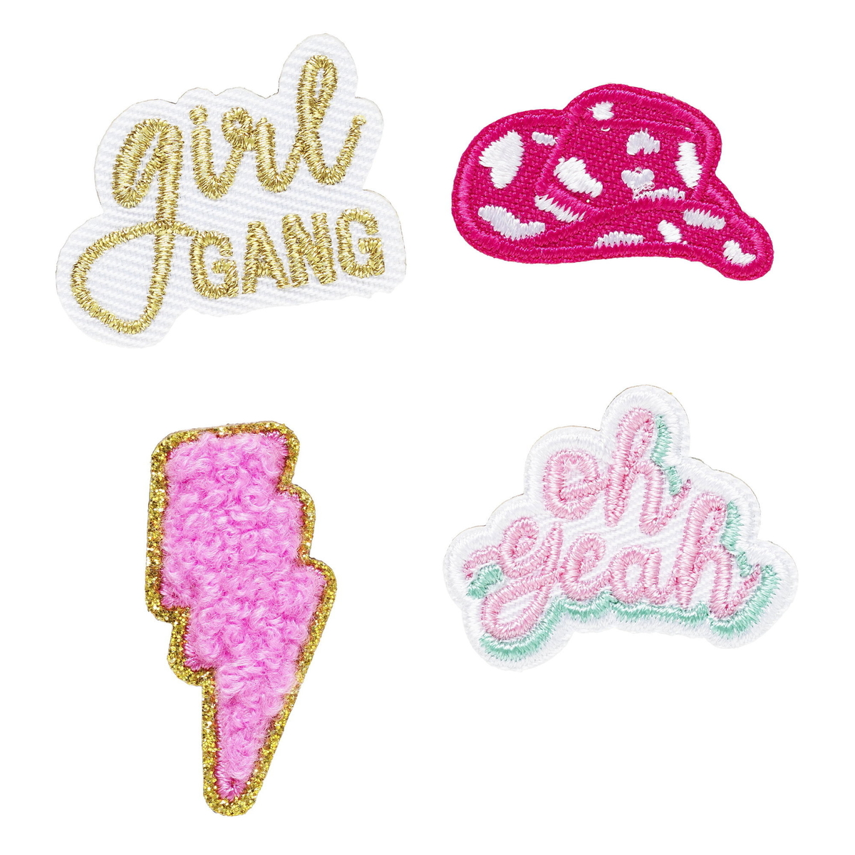 Stickers, 4 st. broderade klistermärken – Girl gang, hatt, oh yeah ...