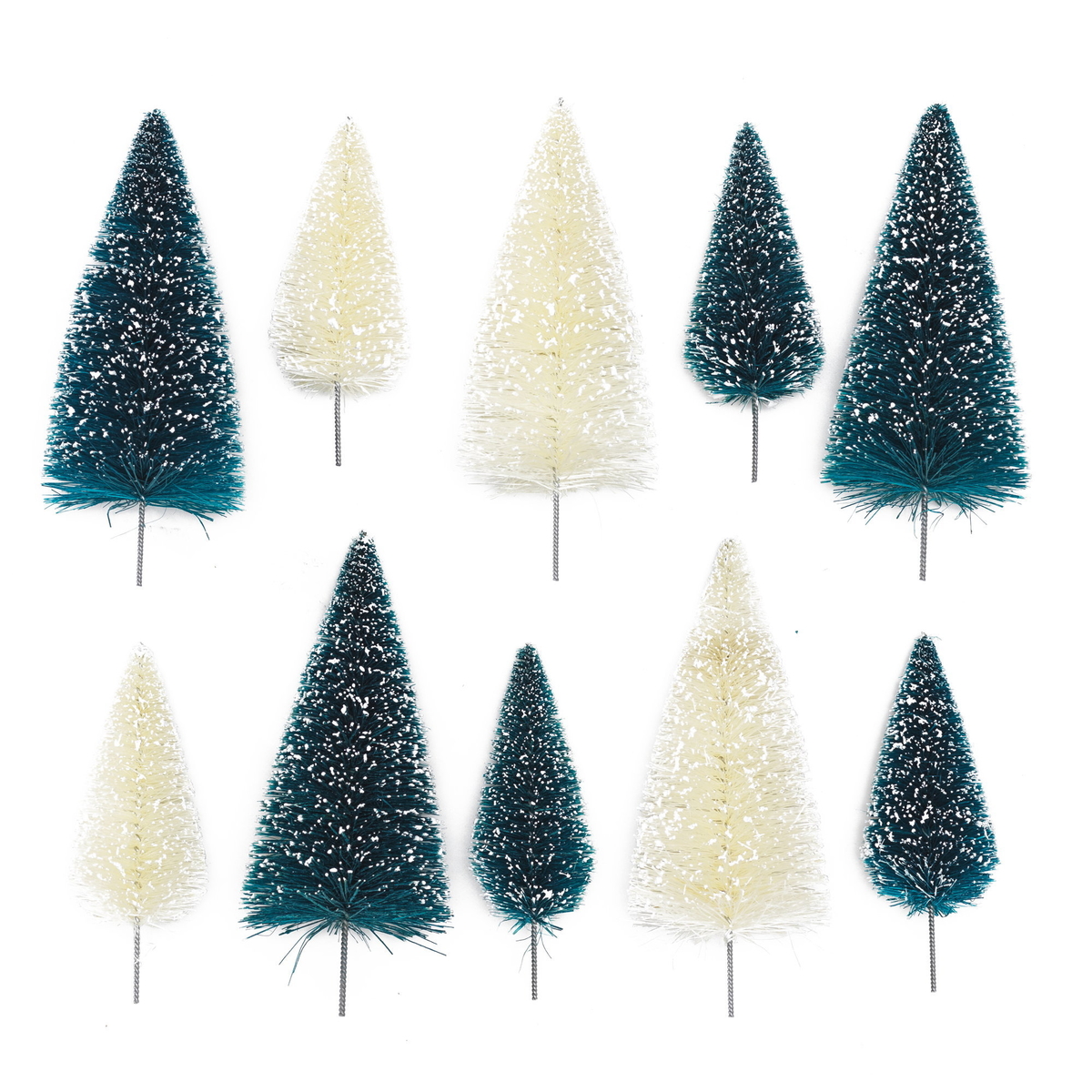 Julgranar mini, 10 dekorationsgranar med snö – H.7 / 9,5 cm, Ø3,5–5 cm ...