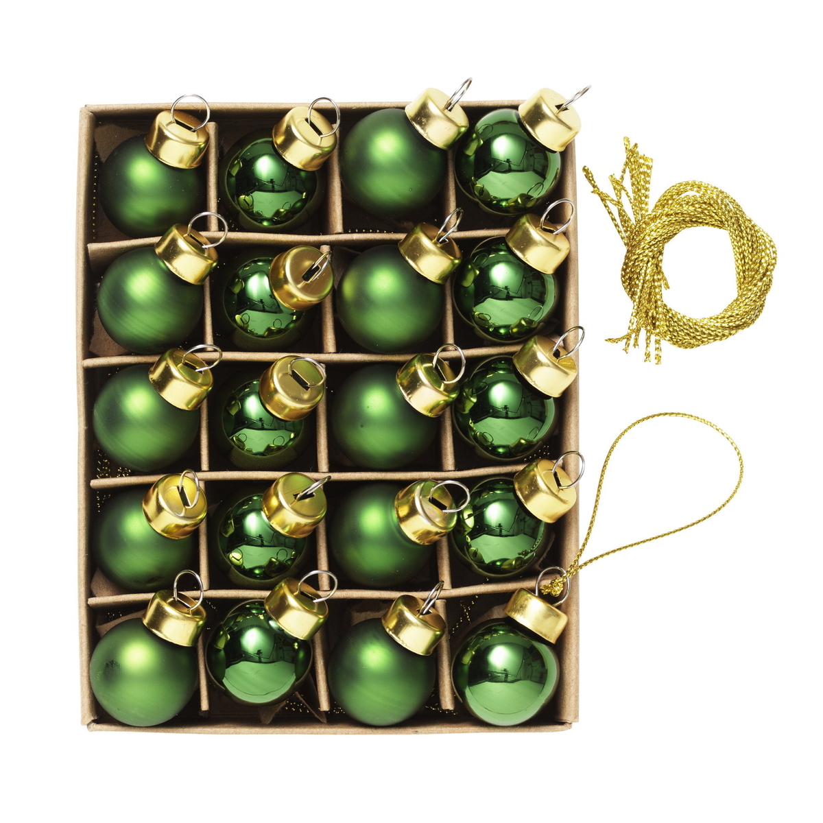 Julgranskulor Mini, 20 st. söta små gröna julkulor av glas Ø18 mm ...