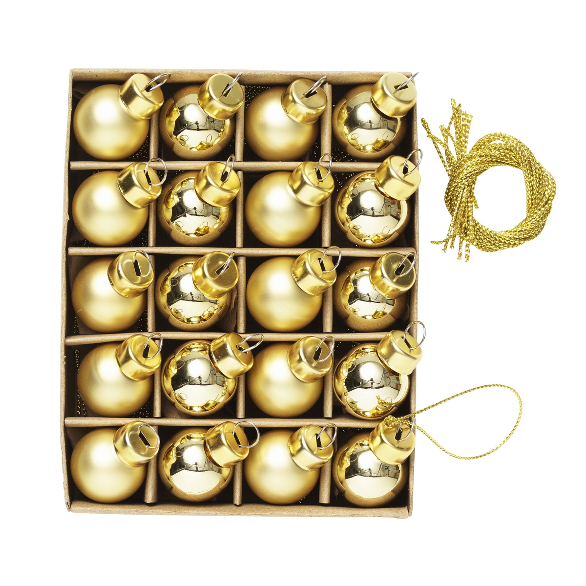 Julgranskulor Mini, 20 st. söta små guldiga julkulor av glas Ø18 mm ...