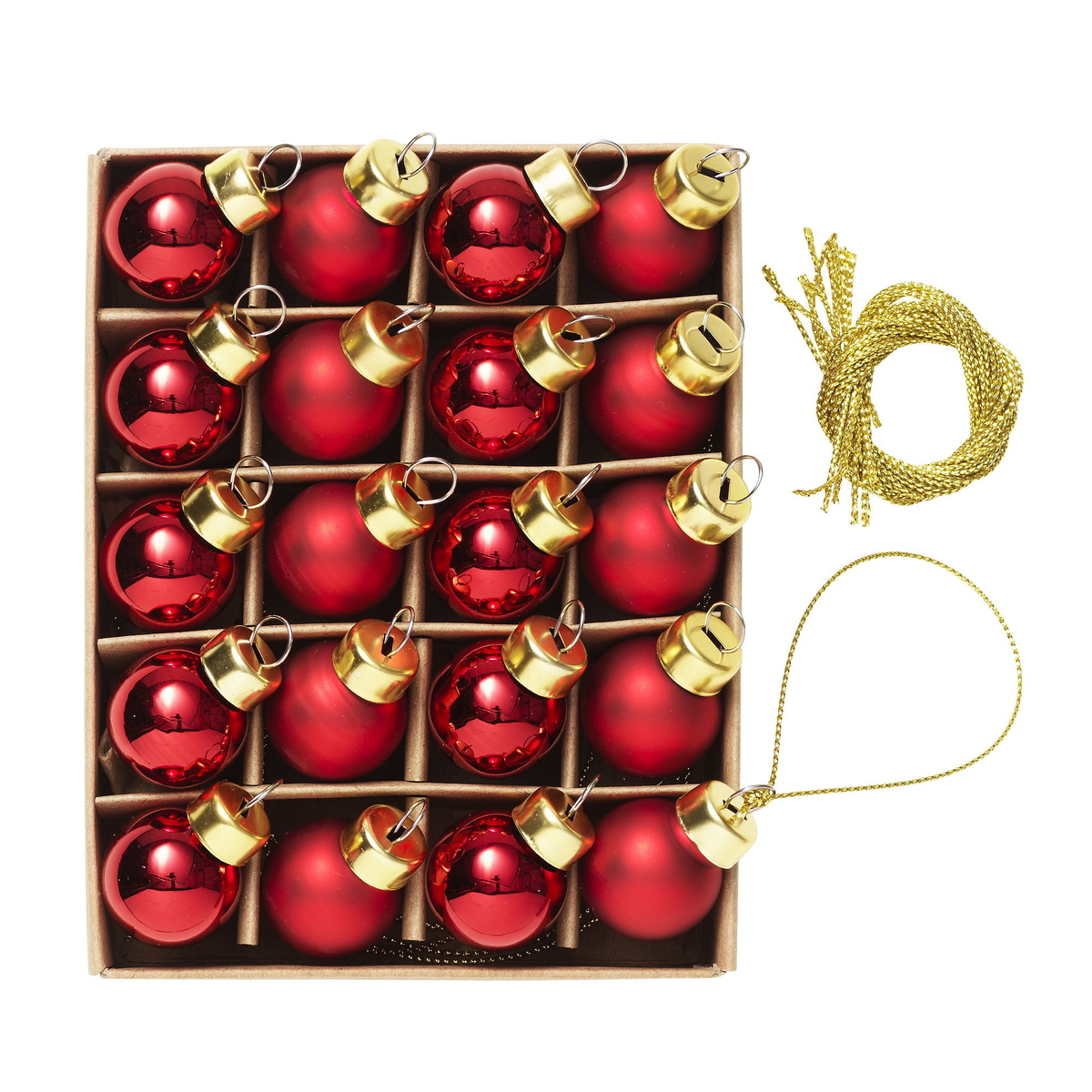 Julgranskulor Mini, 20 st. söta små röda julkulor av glas Ø18 mm ...