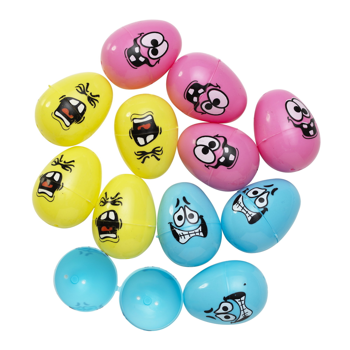 Åpningsbare påskeegg av plast med morsomme ansikter, diameter 4 cm, 12 ...