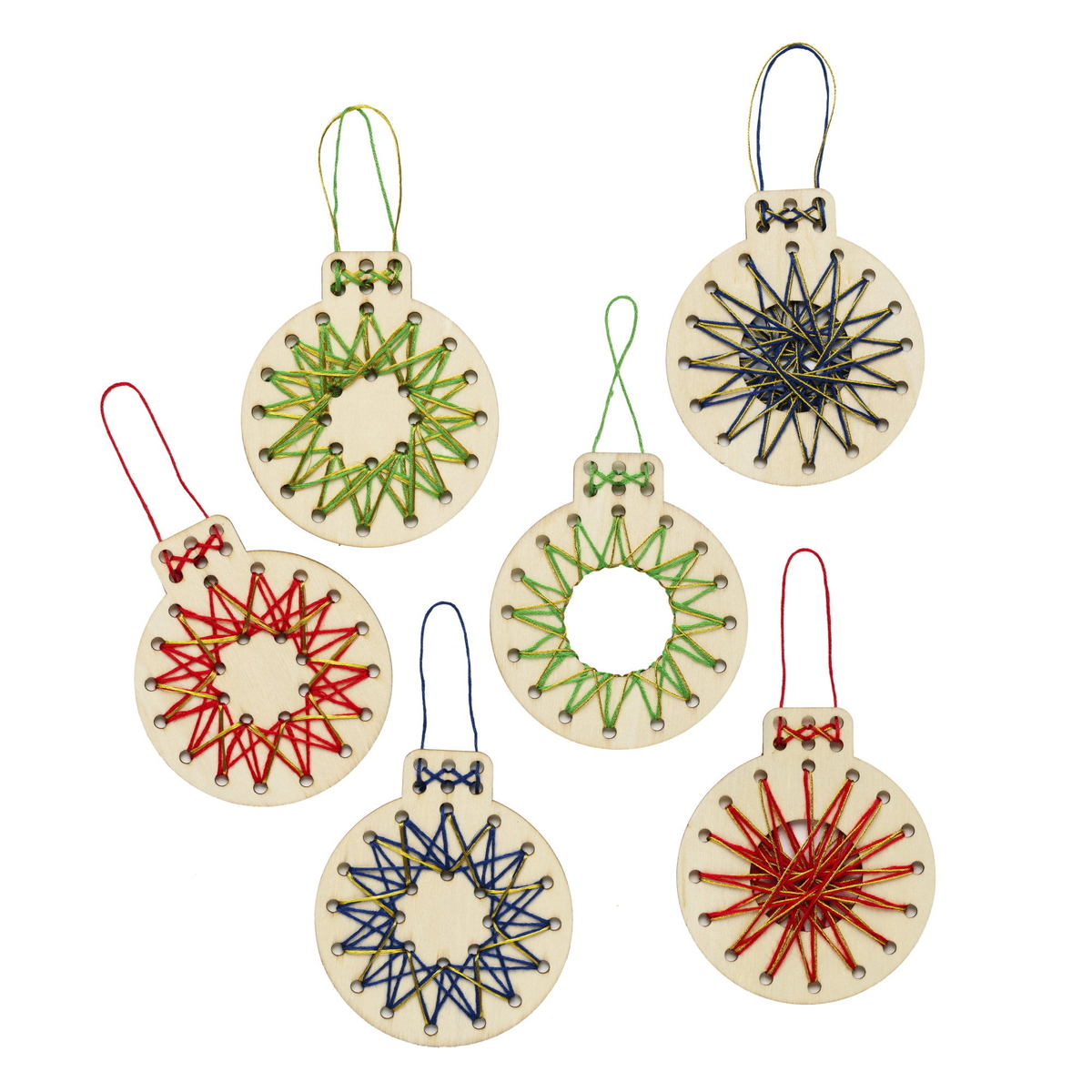 DIY-kit Wooden Stitch Baubles – 6 minimalistiska julkulor | Panduro