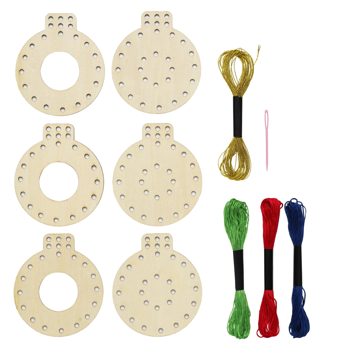 DIY-kit Wooden Stitch Baubles – 6 minimalistiska julkulor | Panduro