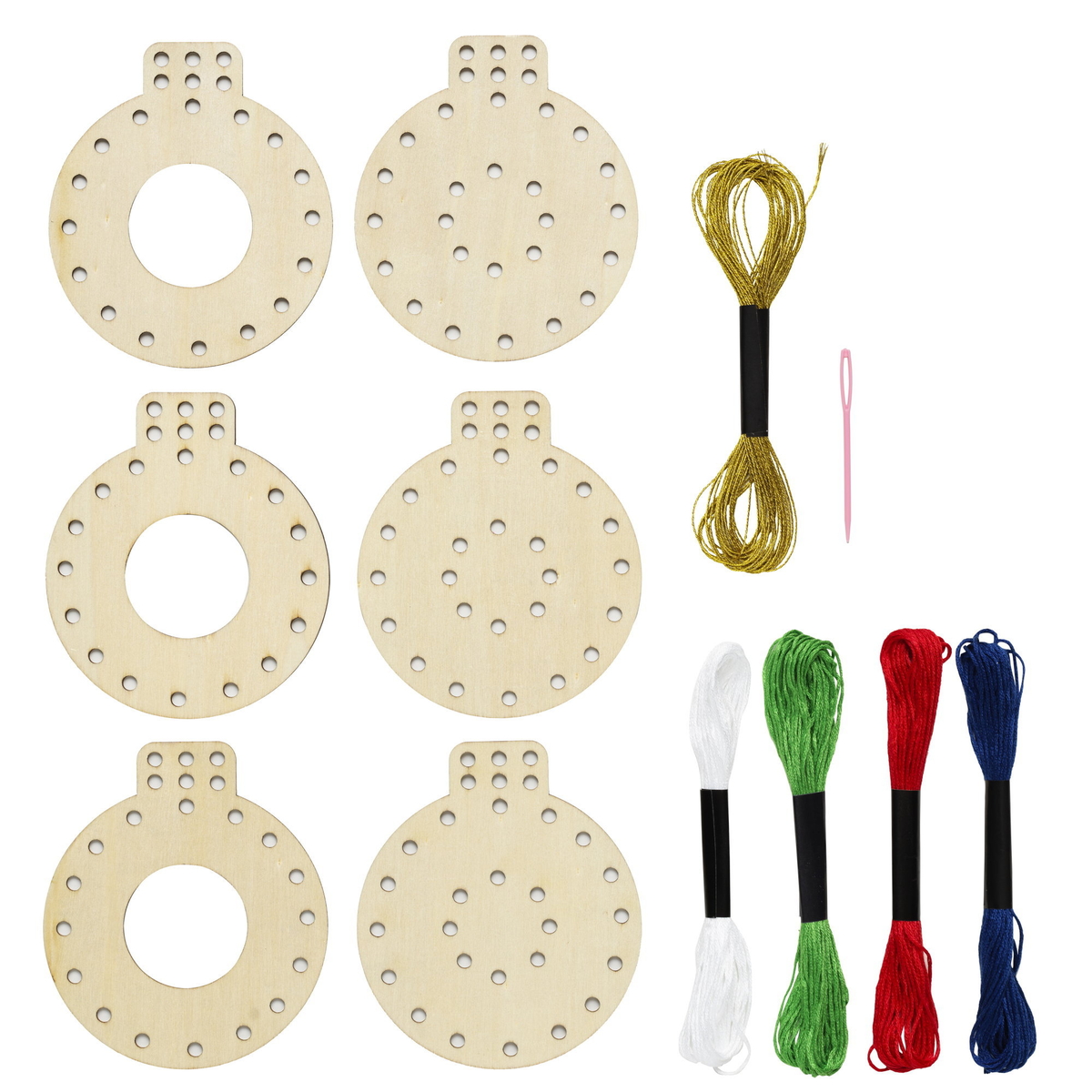 DIY-kit Wooden Stitch Baubles – 6 minimalistiska julkulor | Panduro