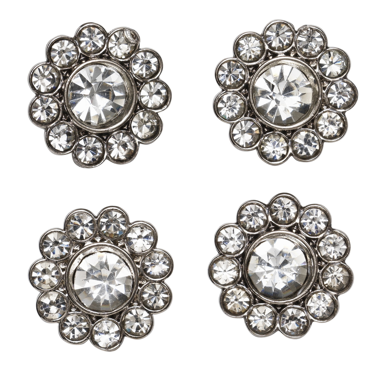 Knappar med gnistrande strass omgiven av silverfärgad metall, 4 st. Ø15 ...