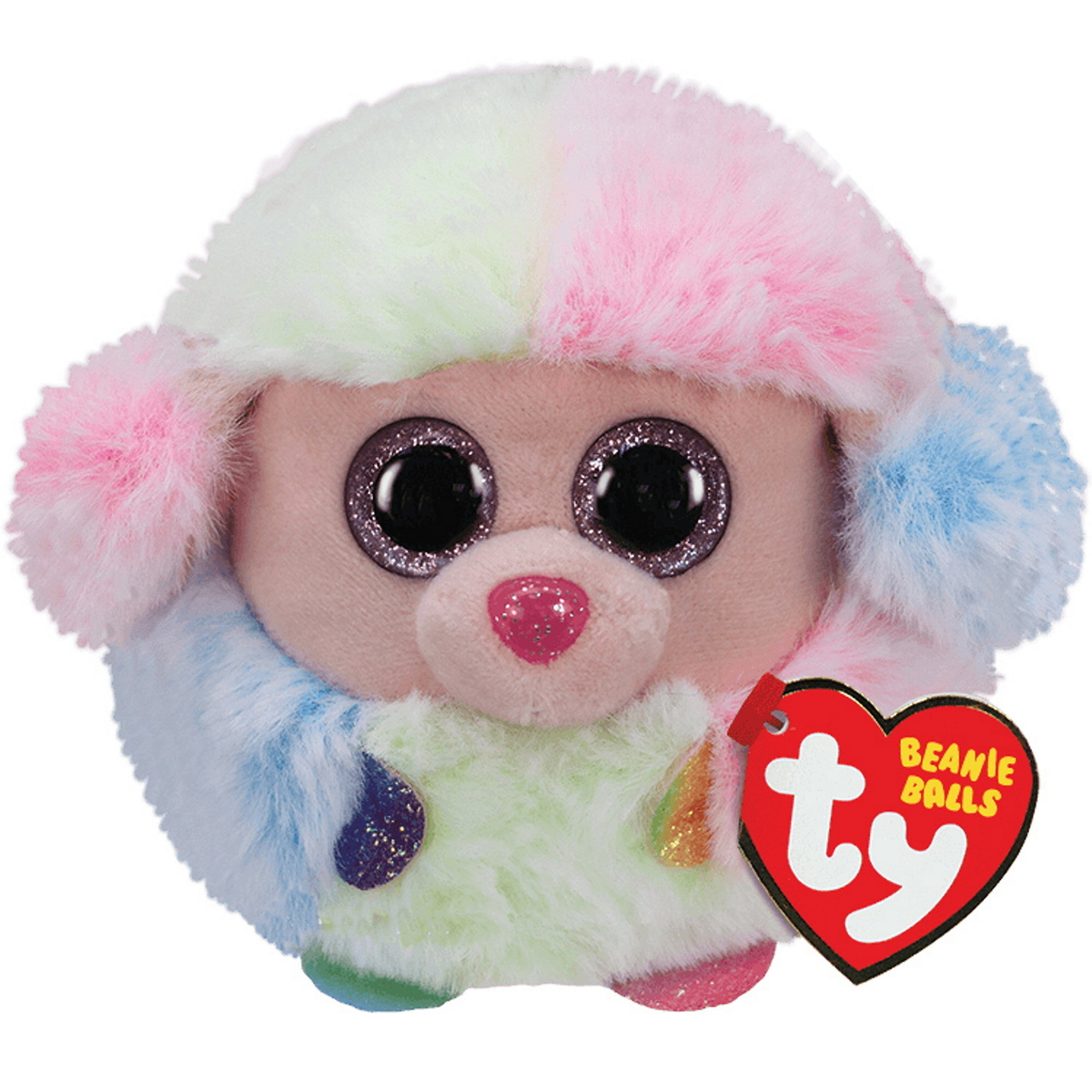 Ty Beanie Balls Puffies Rainbow – den søte regnbuepuddelen! Høyde 9 cm