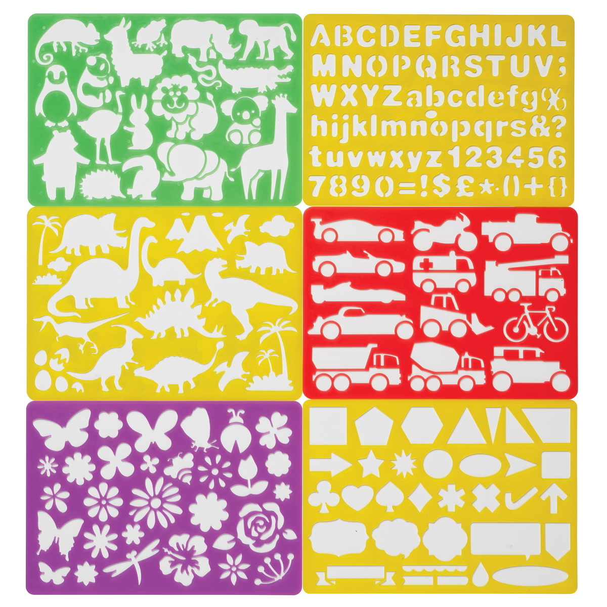 Stenciler schabloner av plast, 21×15 cm, 6 olika fina teman för barn ...