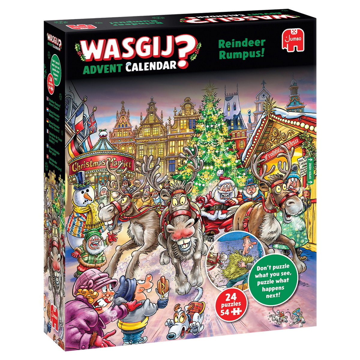 Wasgij puslespil julekalender 2025 – Reindeer Rumpus, 24 julepuslespil ...