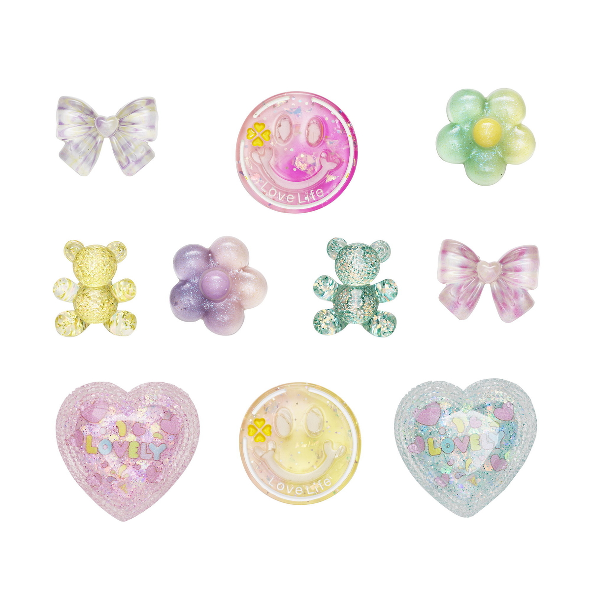 Charm Stickers Cute, 10 stk. søde klistermærker med motiver i akryl ...
