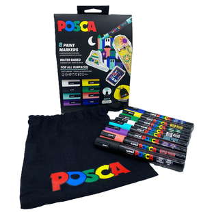 Posca Bag Kit PC-5M, 8 penne + sort stofpose til opbevaring | Panduro