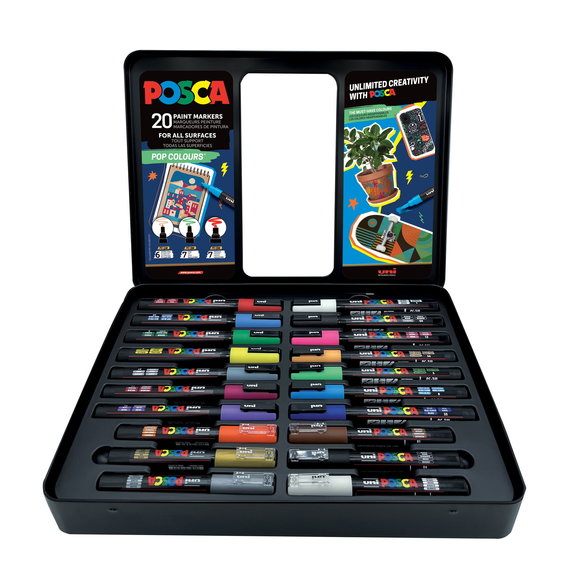 Posca Pop Colours Tin – 20 härliga Posca-pennor i en metallbox | Panduro
