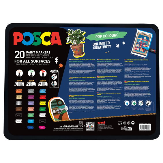 Posca Pop Colours Tin – 20 härliga Posca-pennor i en metallbox | Panduro