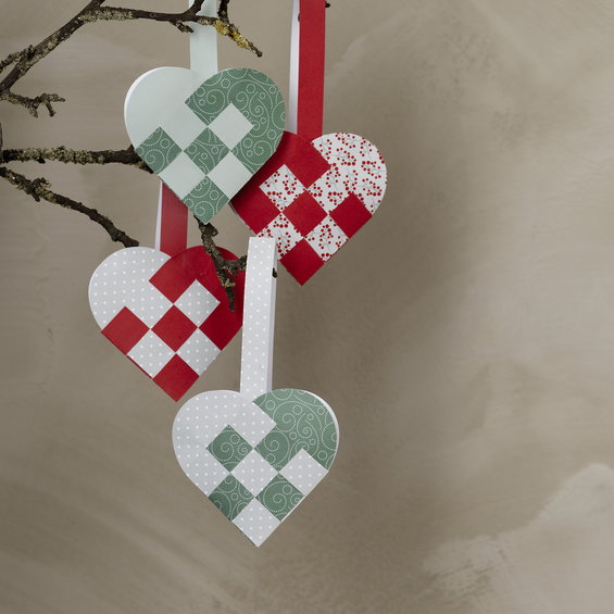 Fläta julhjärtan pappershjärtan 8-pack, grönt & rött tema | Panduro
