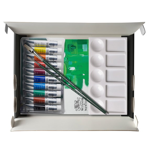 Winsor & Newton Winton Oil Kit 10×12ml oljefärg, A4-block, 2 penslar ...