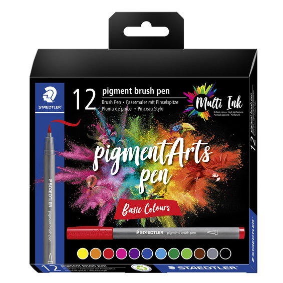 Staedtler Pigment Arts Pen Multi Ink Basic Colours, 12 pennor i ...