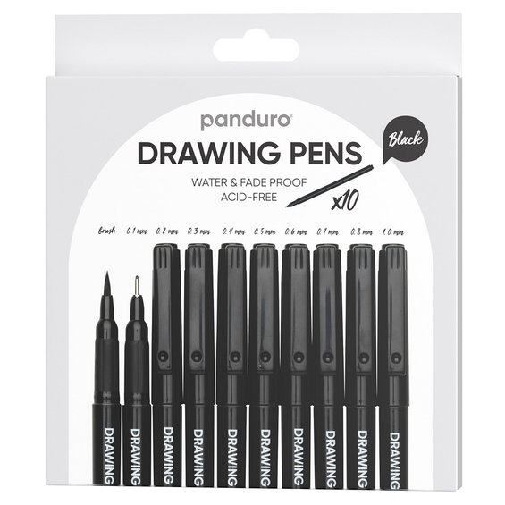 Panduro tuschpennor / fineliners – 10-pack svarta pennor i 10 olika ...