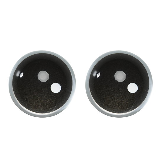 Svarta ögon av glas med silverkant – 3 cm i diameter. 2 st. | Panduro