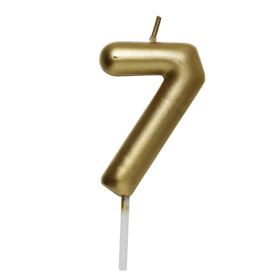 Tårtljus / sifferljus i guldfärg, 6 cm hög – siffran 7 | Panduro
