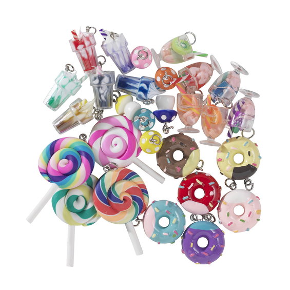 Vedhæng charms, 28 stk. i 5 forskellige sjove og farvestrålende design ...