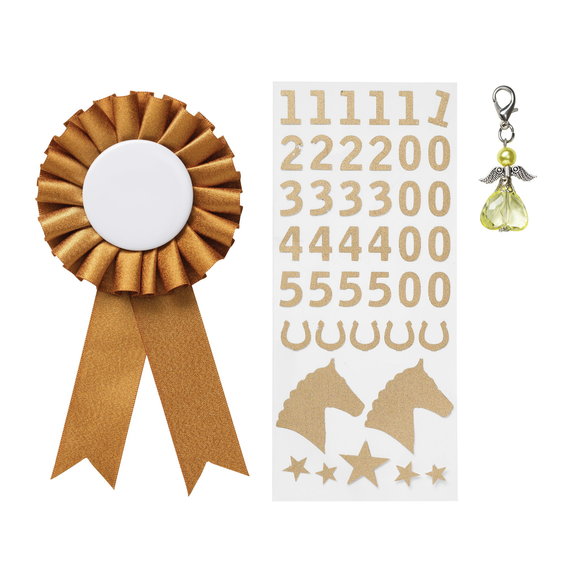 Præmieroset til kæphest Ø7 cm og stickers i gyldent tema + 1 engle ...